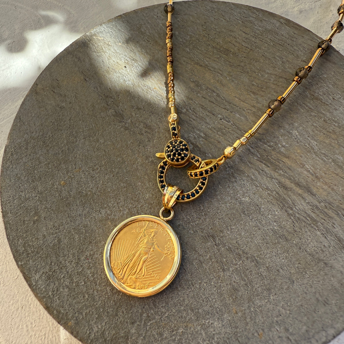 Liberty & Logos Gold Coin Necklace with Vermeil Hinge Clasp – Felicity ...